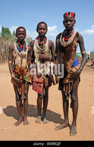 Hamar Tribe Kids With Traditional Necklace And Hairstyle, Turmi, Omo ...