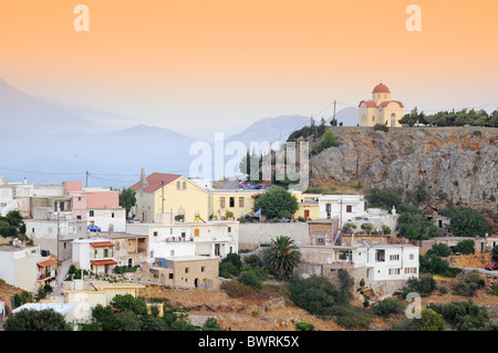 Panorama of the Selia traditional Greek village in the evening. Crete ...
