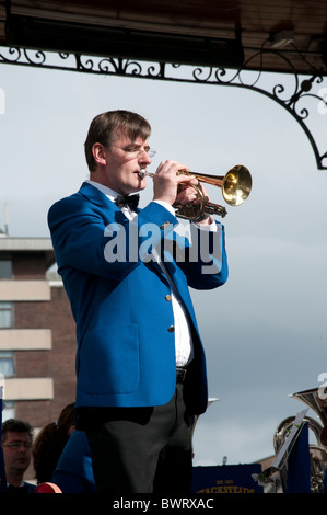 The Stacksteads Brass Band from Rossendale performing in Burnley town ...