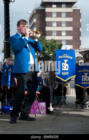 The Stacksteads Brass Band from Rossendale performing in Burnley town ...