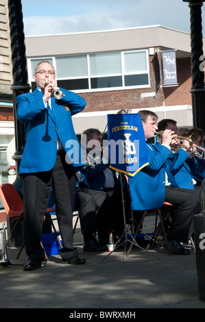 The Stacksteads Brass Band from Rossendale performing in Burnley town ...