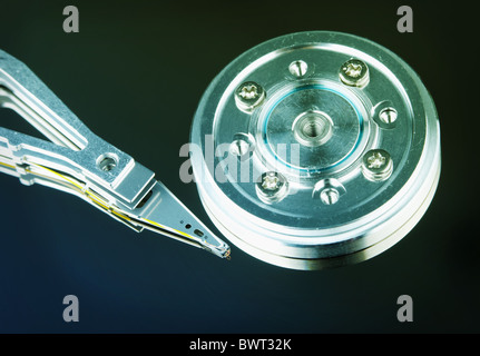 Macro photo of HDD / hard disk drive spindle motor with exposed copper ...