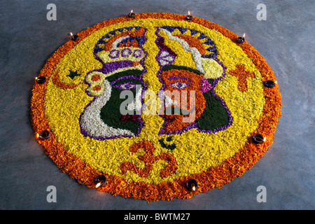 flower decoration for onam, pookolam Stock Photo - Alamy