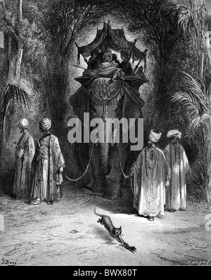 The Rat and the Elephant, La Fontaine's fables, illustration by Gustave ...