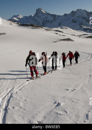 A Eagle ski club group heading to the Col de Cheilon above the Cabane ...