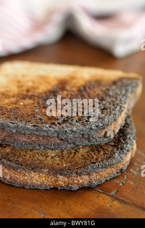 Close up view of burnt toasted bread with jam on wooden table Stock ...