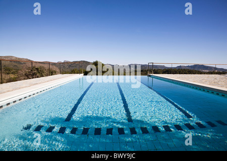 Swimming pool and garden terrace, Spanish villa, Mallorca Stock Photo ...
