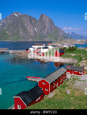 Norway Europe Lofoten Sakrisroy fishing huts building on stilts Rorbus ...