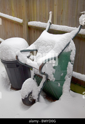 Snow in Garden in UK Stock Photo - Alamy