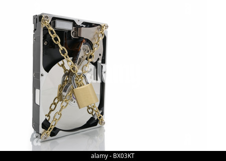 The hard drive is wrapped with a chain with a padlock Stock Photo - Alamy
