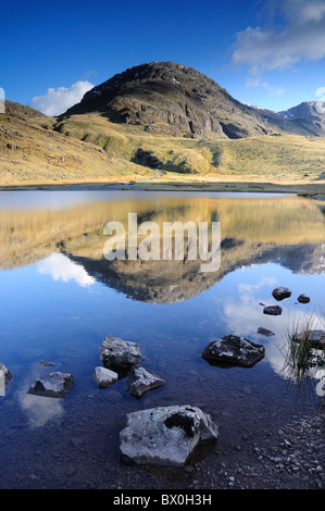 Styhead Tarn, in the Lake District, looking towards the rounded hump of ...
