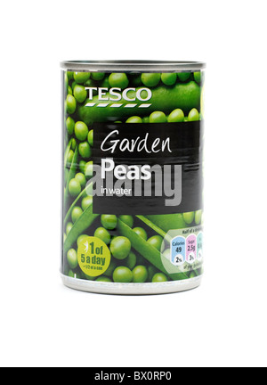 Can of Tesco garden peas in water, opened Stock Photo - Alamy