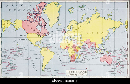 Vintage map of the British Empire showing the commercial trade routes ...