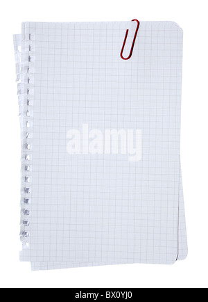 White note paper with paperclip on white background Stock Photo - Alamy