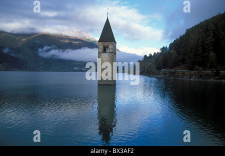 Church tower church towervillage flooded hydroelectric Lake Reschen ...