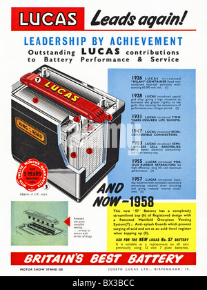 1950s advertisement for LUCAS CAR BATTERIES in British magazine dated ...
