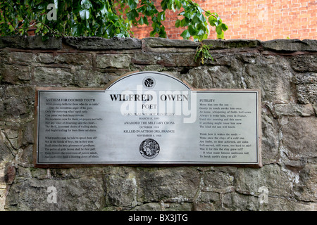 Memorial to Poet Wilfred Owen in the Town of Oswestry His Birthplace Shropshire England Stock ...