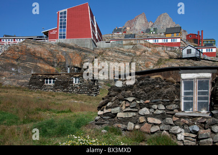 Qarmaq / qammaq, a traditional sod house at the Uummannaq Museum, North ...