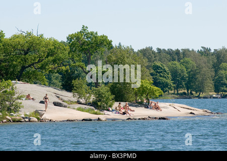 Sweden, Stockholm - People Sunbathing on Beach at Hornstull in Summer ...
