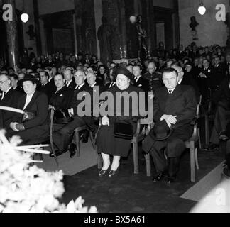 Prague 1949. President Klement Gottwald in army uniform signs military ...