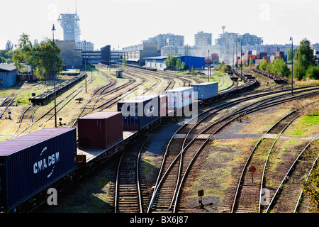 Freight-train carries shipping containers from goods-station Praha ...