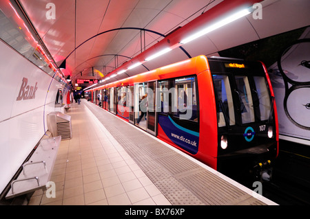 Docklands Light Railway (DLR) train at East India DLR Station, London ...