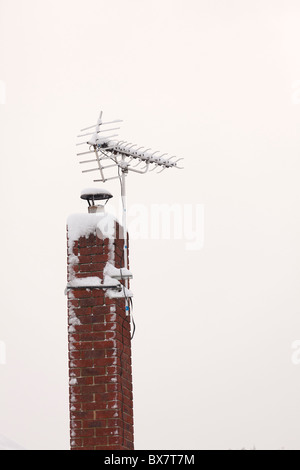 Aerial of snow covered buildings in small town California USA Stock ...