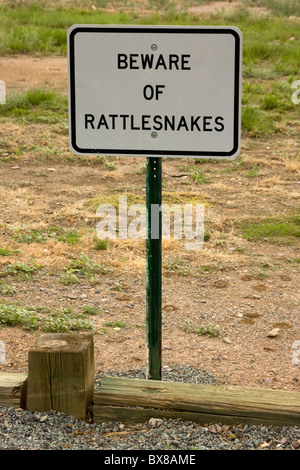 Rattlesnake Area warning signs at rest stop along interstate in ...