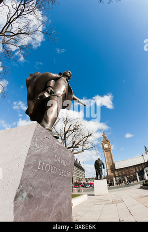 David Lloyd George statue outside Caernarfon Castle in the Town Square ...