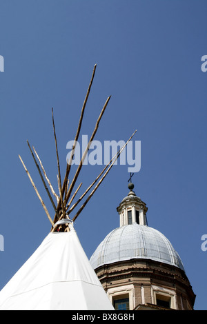 wig wam tent and church dome in rome, italy Stock Photo - Alamy