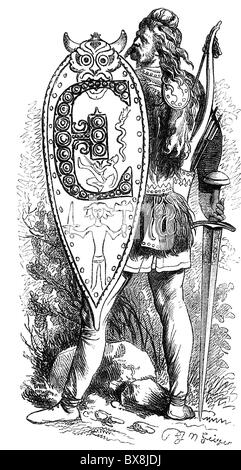 ancient world, Germanics, people, Germanic warrior, wood engraving ...