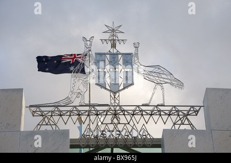 Australia's national emblem (with emu and kangaroo) on top of ...