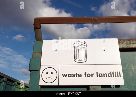 Waste for landfill sign with sad face icon at a waste and recycling ...