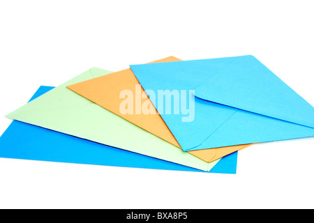 Yellow envelope with blank paper isolated on a white background Stock ...