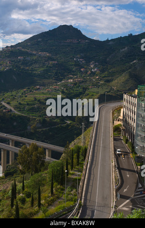 Long ramp next to Autostrada Messina-Catania A18 E45 motorway below ...
