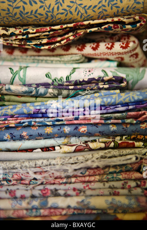 Stack of fabrics with floral patterns Stock Photo - Alamy