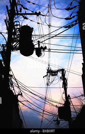 silhouette of power line poles Stock Photo - Alamy