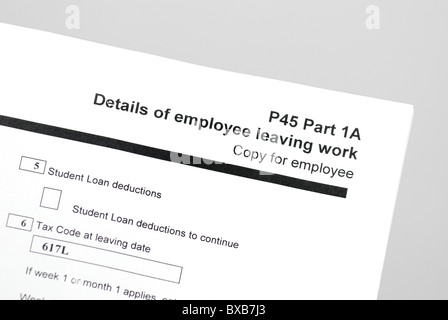 P45 employee leaving work form Stock Photo - Alamy
