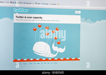 Twitter is over capacity message on computer screen and "fail whale ...