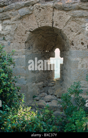France, Aude, cathar castle of Termes in the Corbieres forest (aerial ...