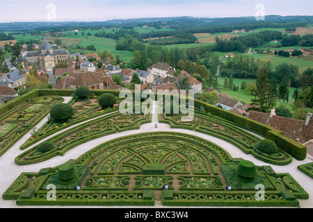 France, Dordogne, Hautefort, the castle gardens (aerial view Stock ...