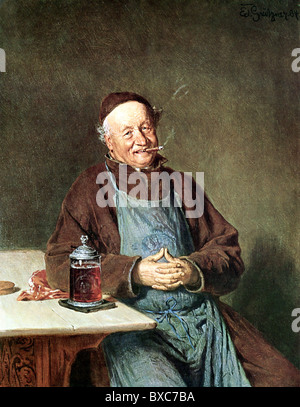 alcohol, beer, "Beim Klosterbier" (With cloister beer), print after ...