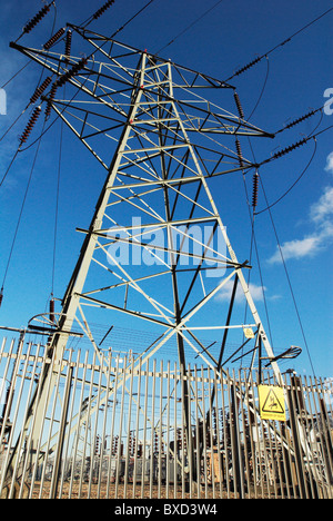 Pylon at a electric substation UK Stock Photo - Alamy