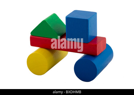 colorful wood building blocks stacked as pyramid. Isolated on white ...