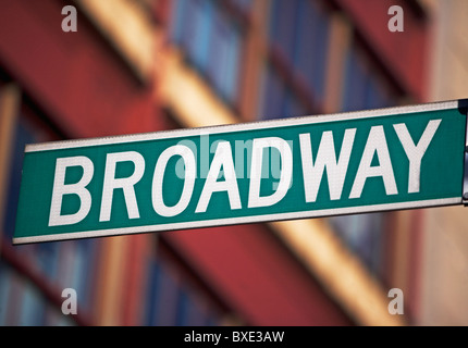 Broadway street road sign, Manhattan downtown financial district ...