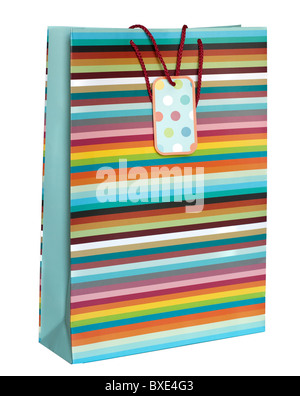 Striped gift bag isolated on the white background Stock Photo - Alamy