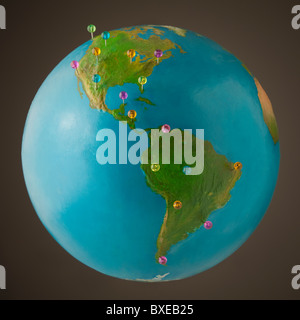 push pins on south america map Stock Photo - Alamy