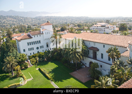 aerial view of Mission Santa Barbara and the Rose Garden, Santa Barbara ...