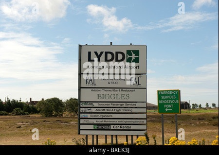 Sign for the Lydd london ashford airport, Kent, UK plane in the ...