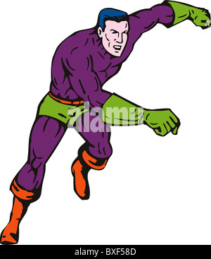 Illustration of superhero punching front full body front view isolated ...